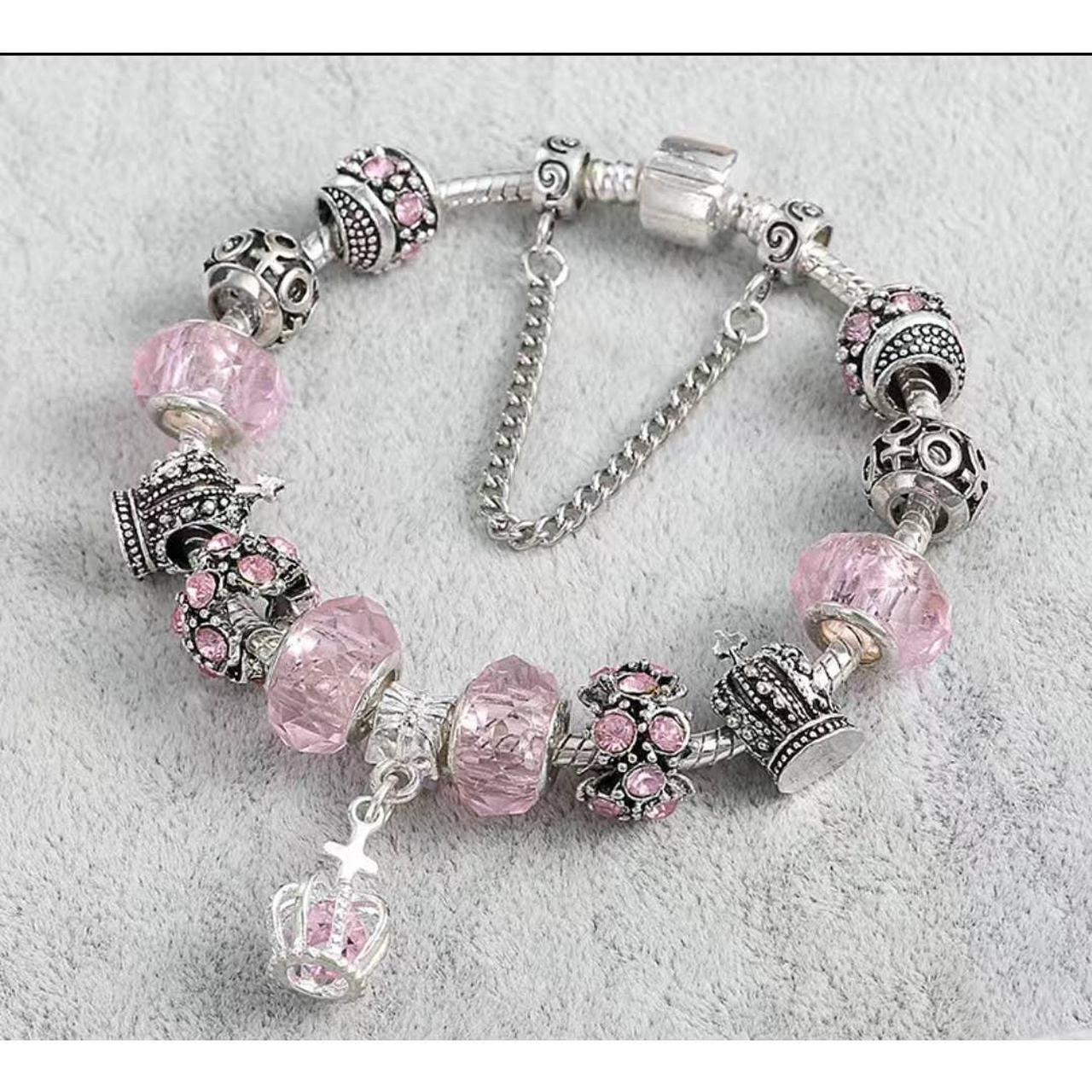 New pink silver bracelet charm bracelet #Charm... - Depop