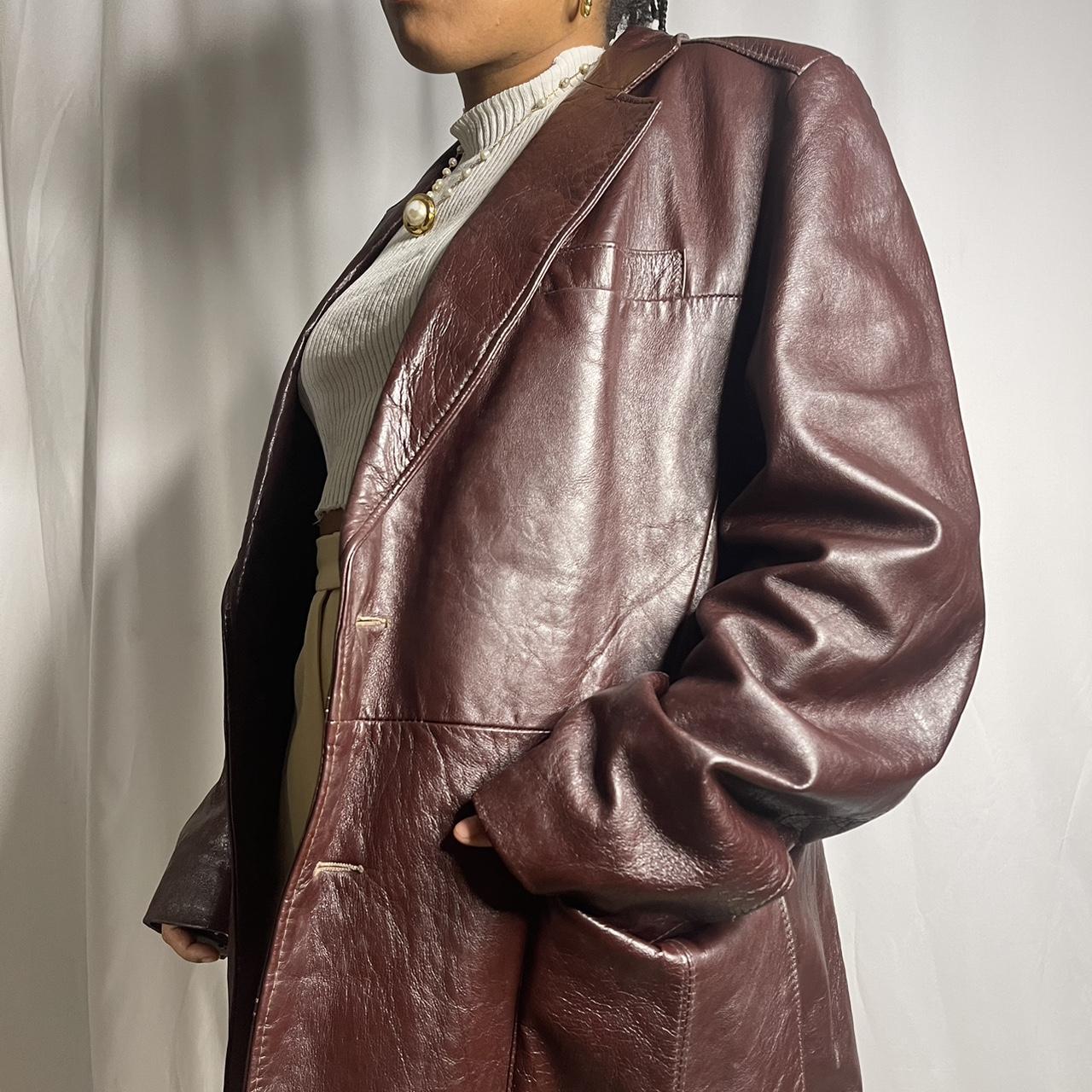 Vintage Burgundy Leather jacket Size XL Smooth... - Depop