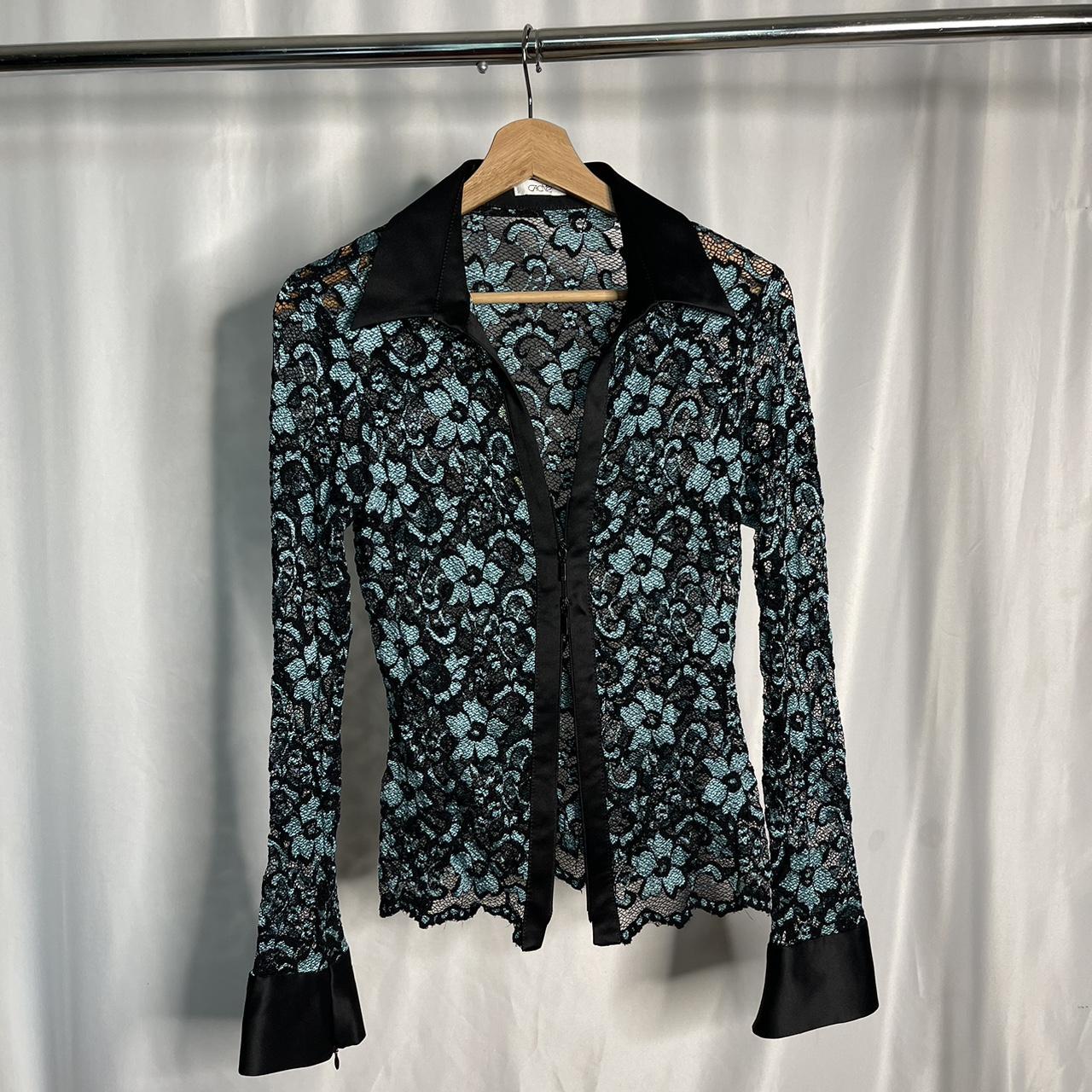 Early 2000s Whimsy Goth Cache Floral Lace Blouse... - Depop