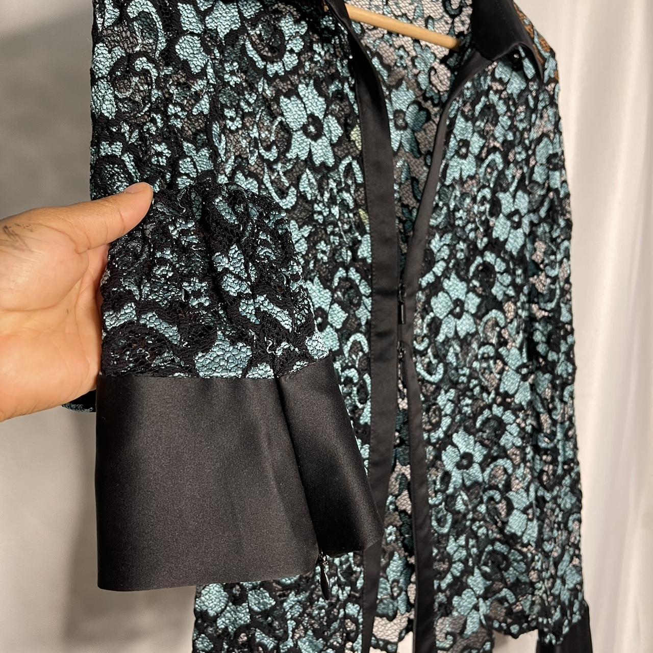 Early 2000s Whimsy Goth Cache Floral Lace Blouse... - Depop