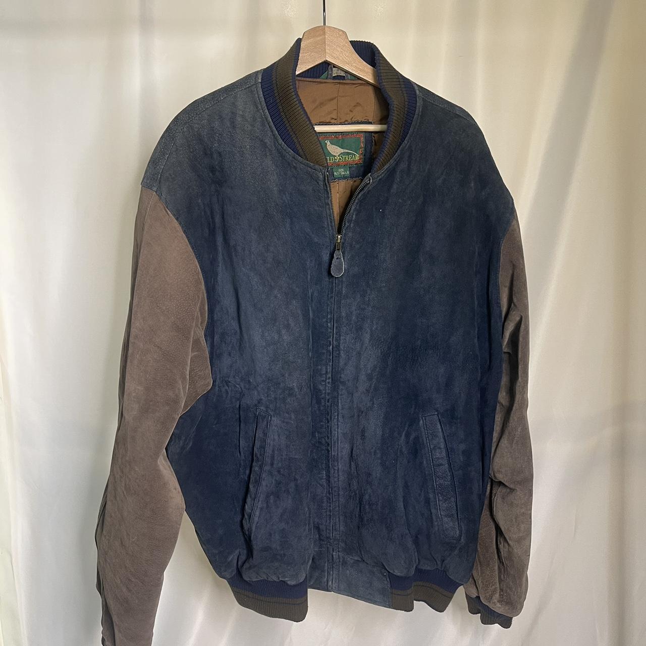 90s Vintage Oversized Dad Suede Two-Toned Bomber... - Depop