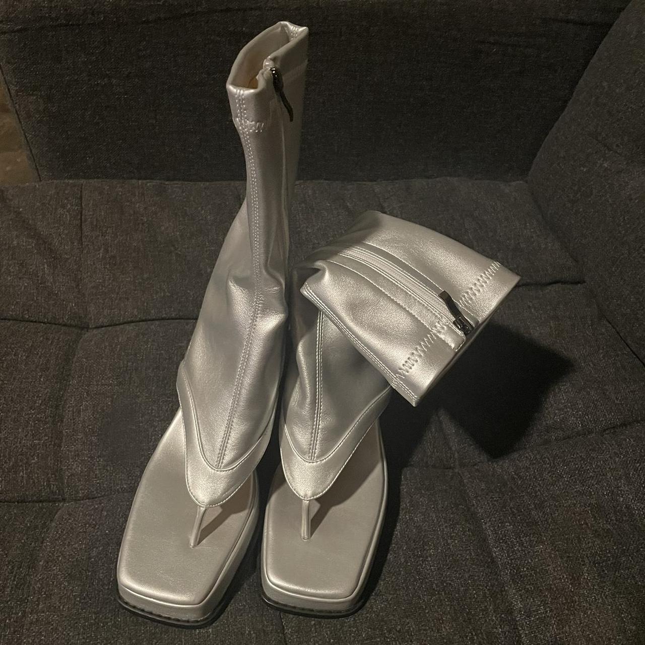 Shein Silver Platform Open Thong Boots US Women’s... - Depop