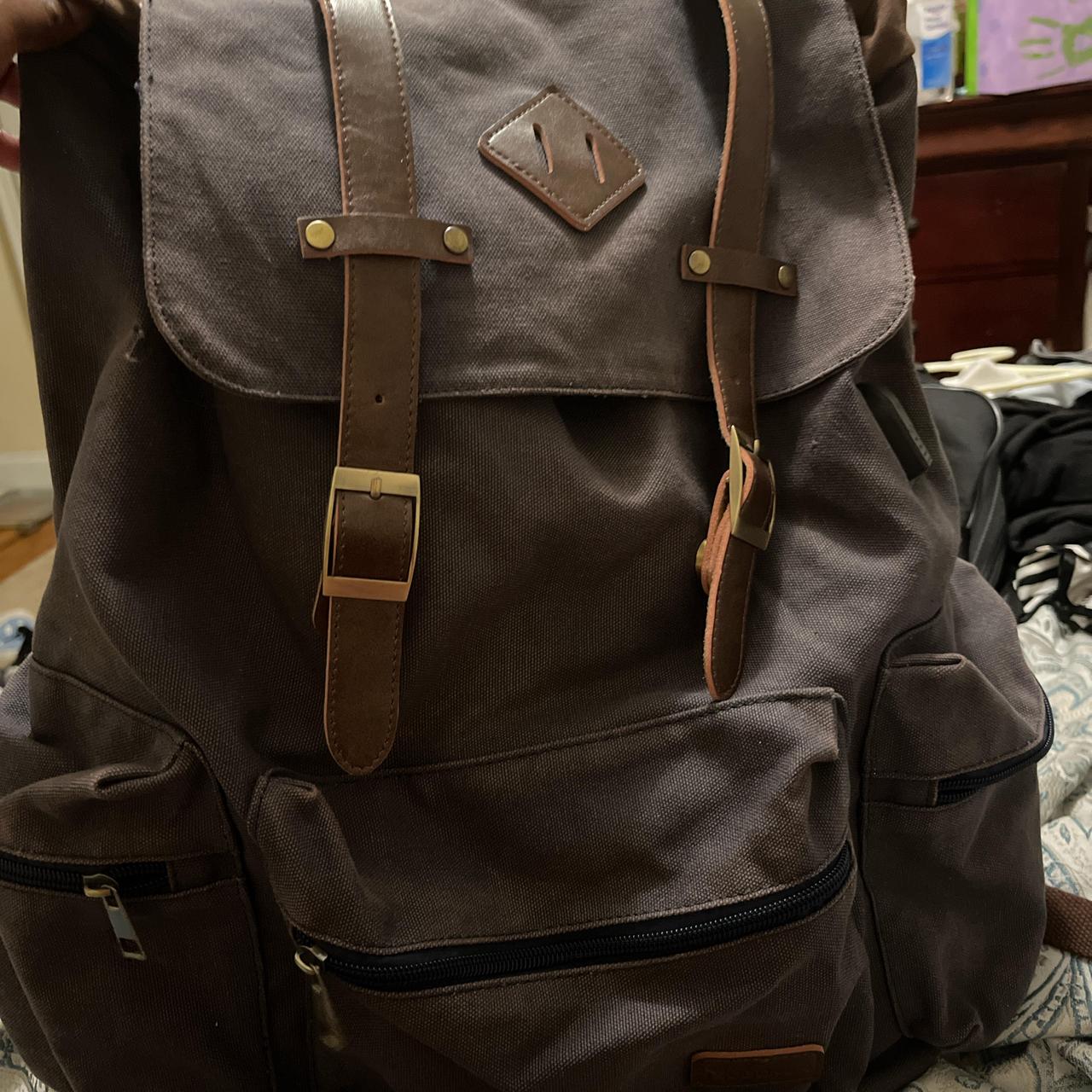 Brown canvas backpack with 2 main compartments, 2... - Depop