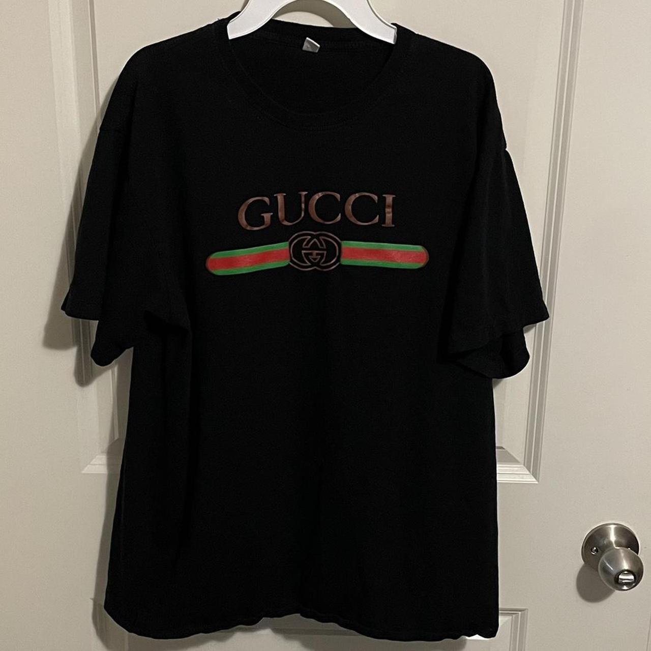 XL Black “Gucci” Bootleg Shirt Tagged XL but fits... - Depop