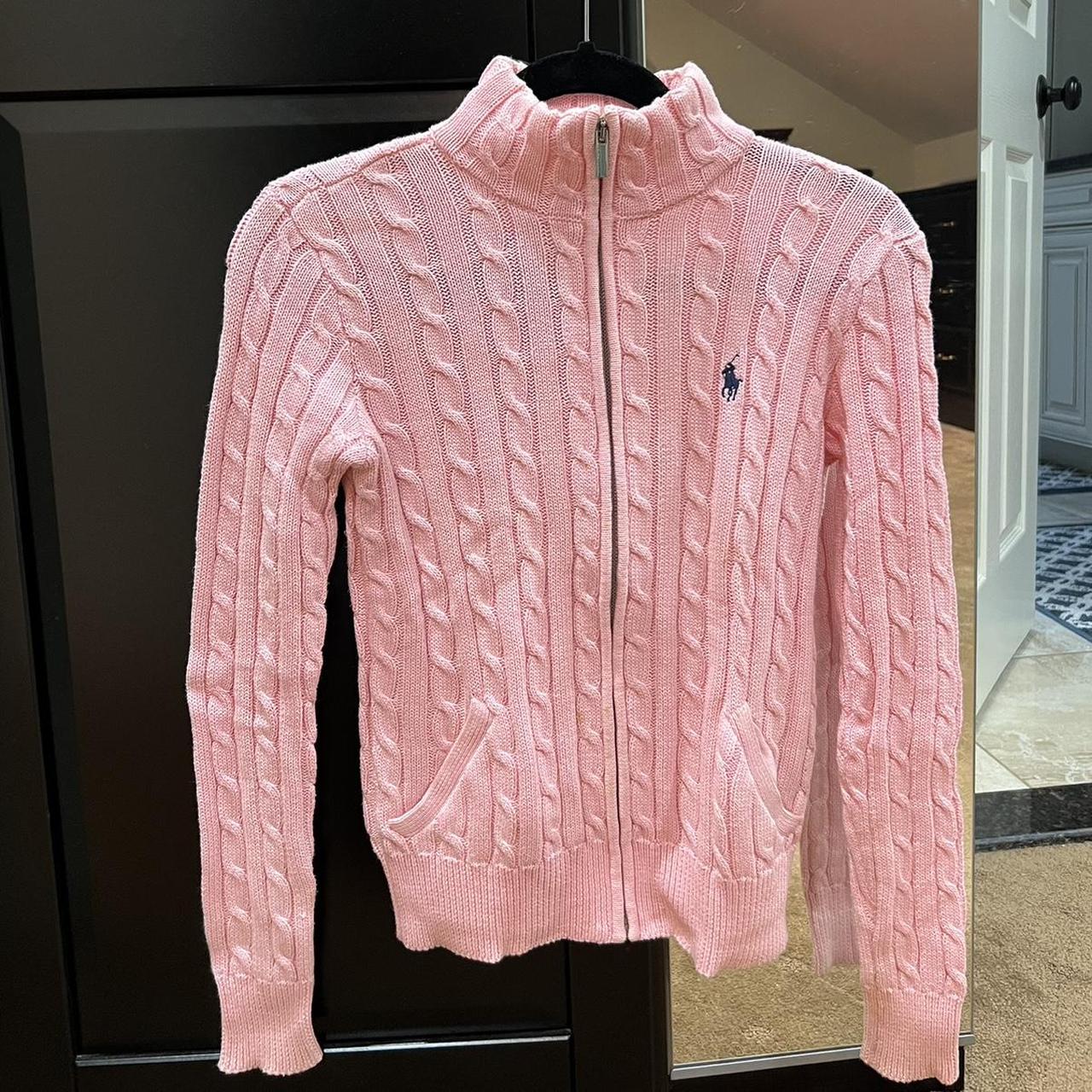 polo ralph lauren light pink zip-up sweater 💗 100%... - Depop