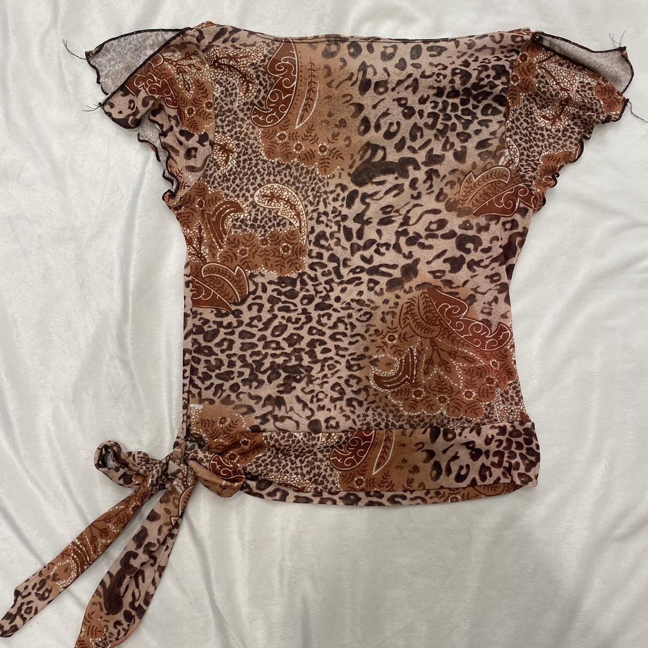 y2k mesh animal print earth tone top. Has a slight... - Depop