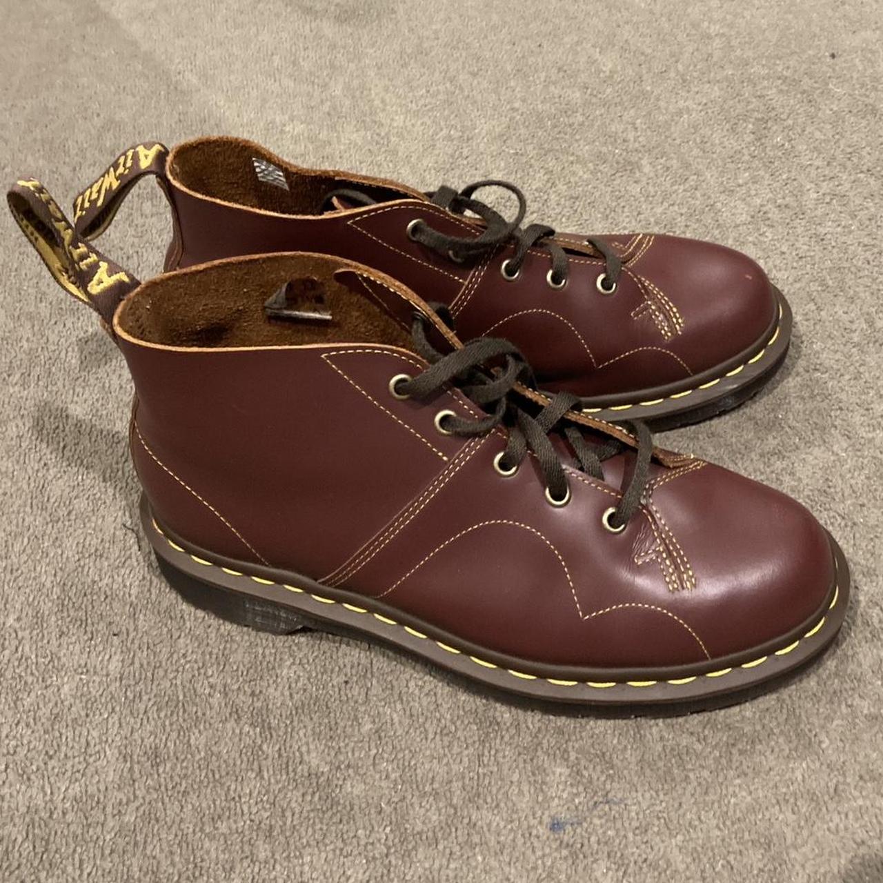 Burgundy Dr Martens Church Monkey leather boots... | Depop