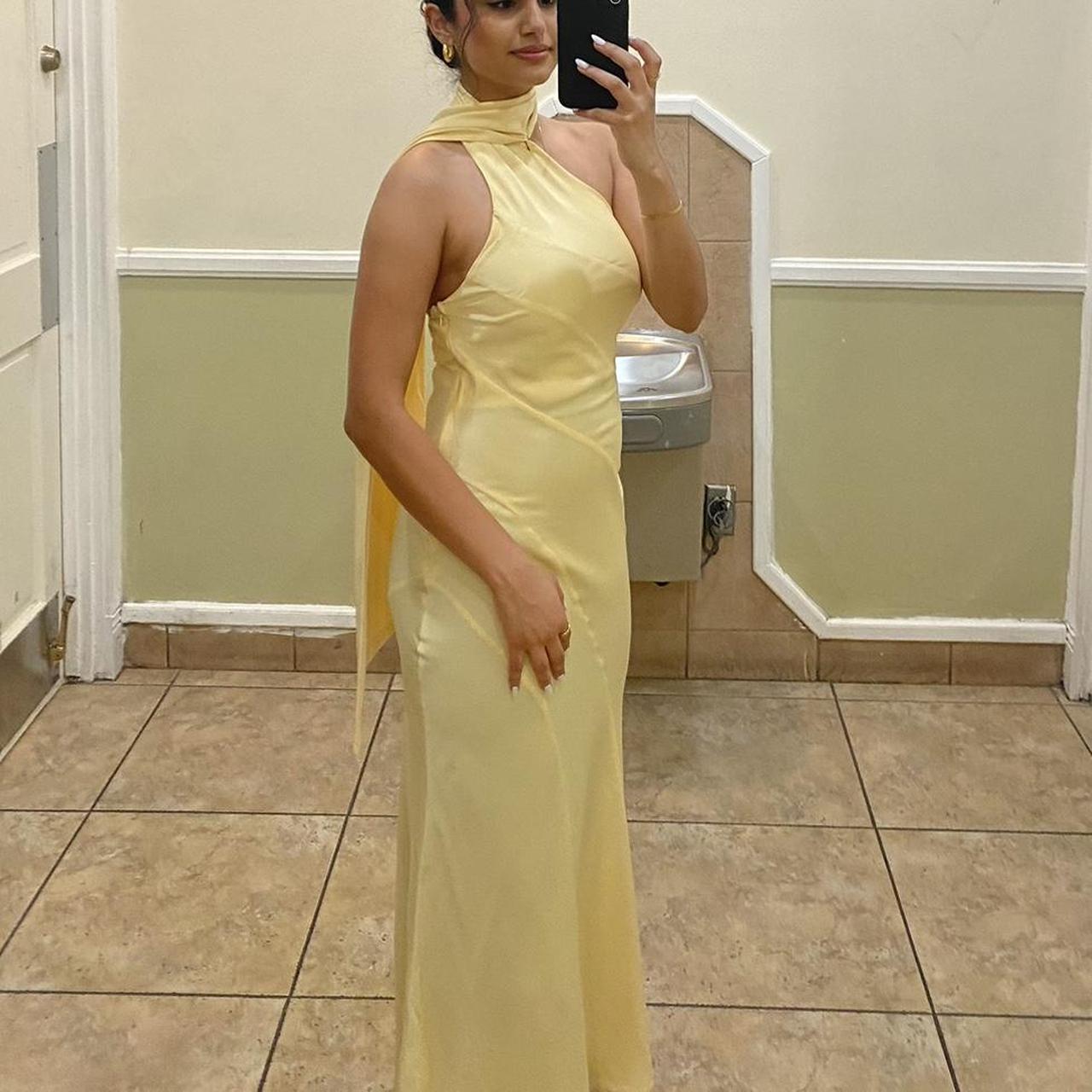 girl gleam satin maxi dress 🌟 the cutest yellow... - Depop