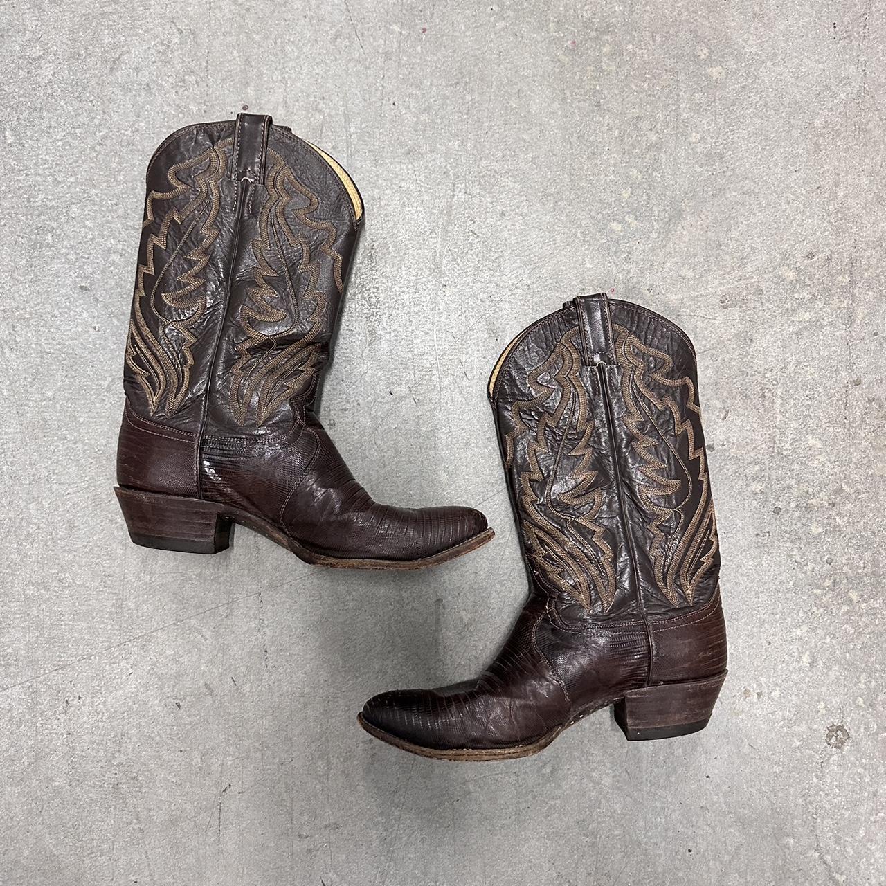 vintage 90s justin brand brown leather cowboy boots... - Depop