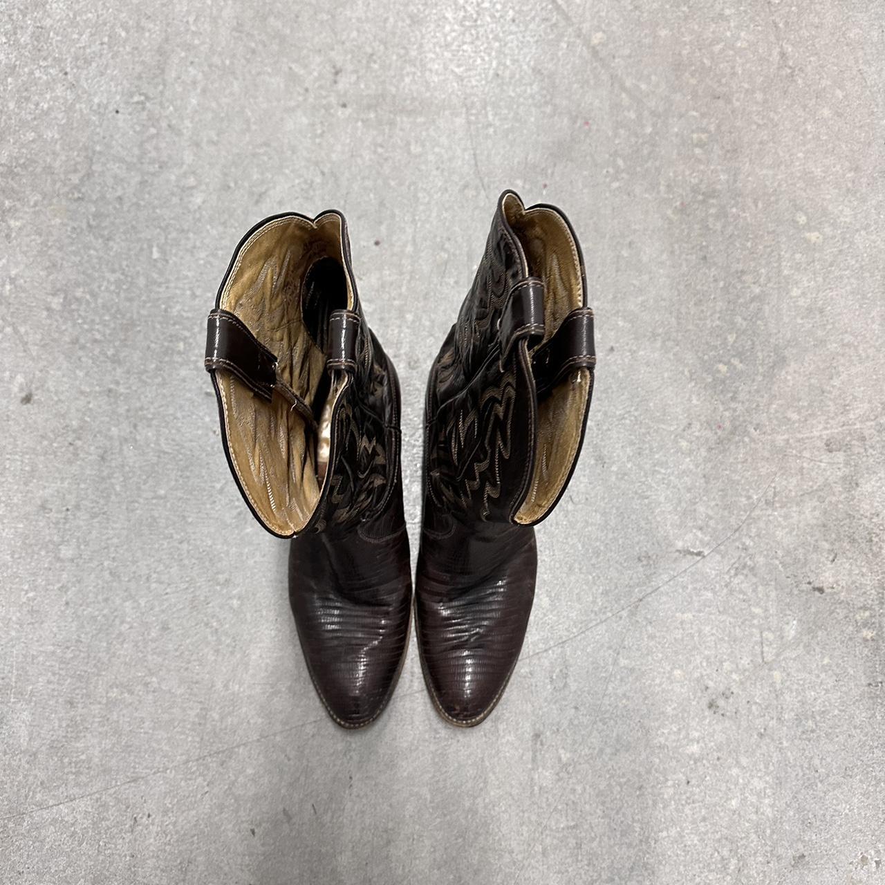 vintage 90s justin brand brown leather cowboy boots... - Depop