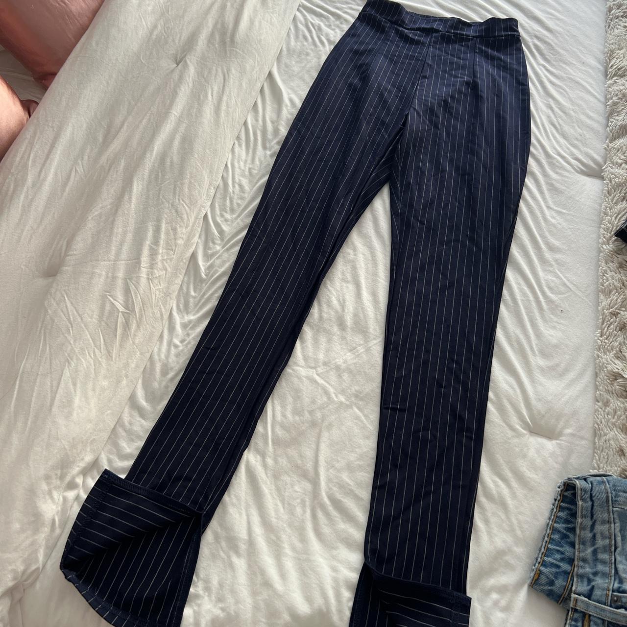 Pin striped slacks best fits xs small open slits... - Depop