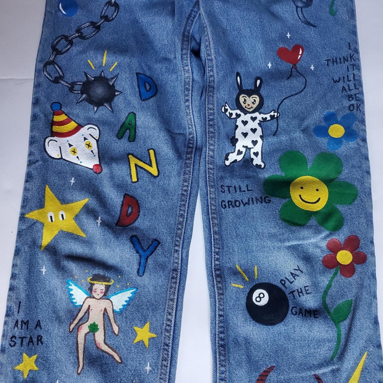 Fully handpainted graphic kidcore clowncore primary... | Depop