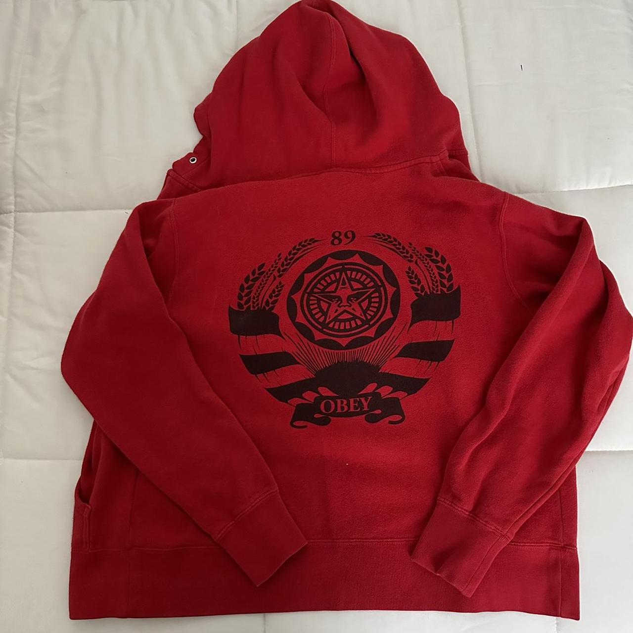red OBEY zip up - size M (runs a bit small) - no... - Depop