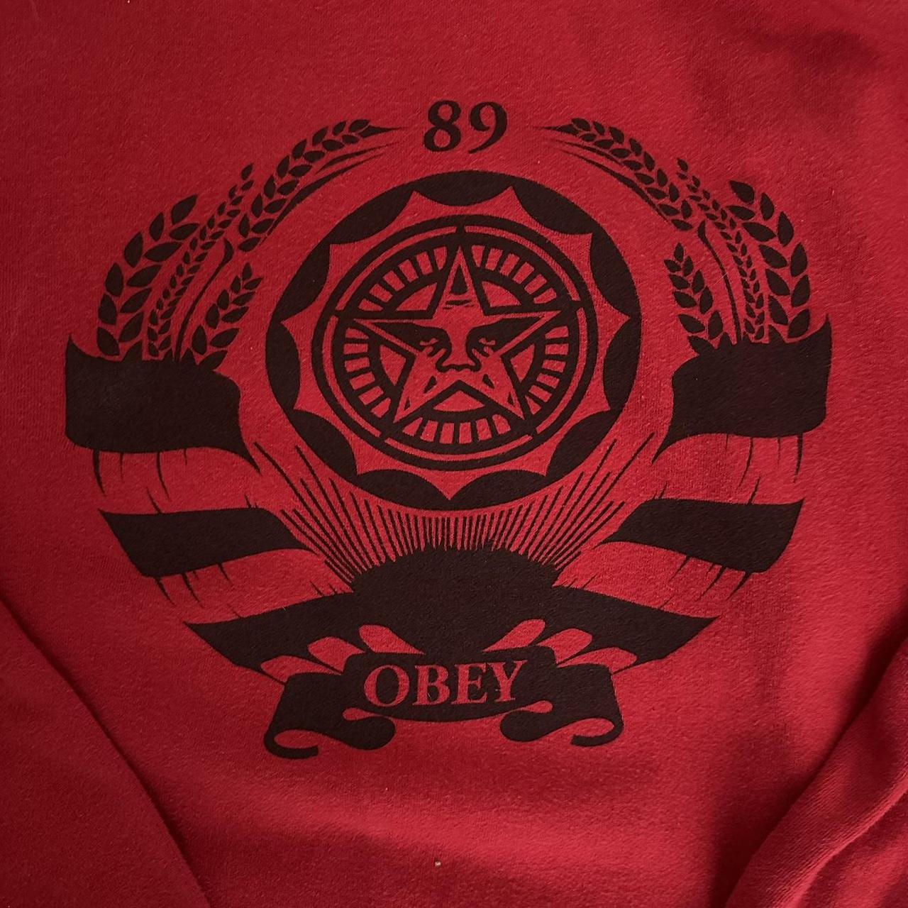 red OBEY zip up - size M (runs a bit small) - no... - Depop