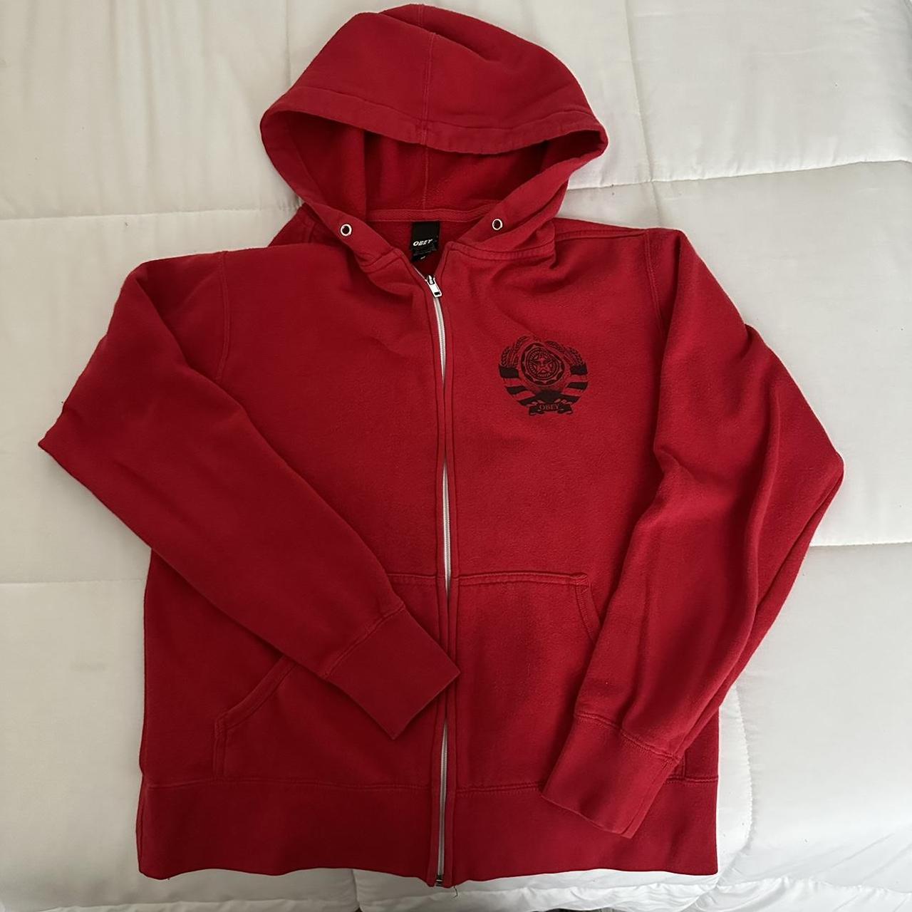 red OBEY zip up - size M (runs a bit small) - no... - Depop