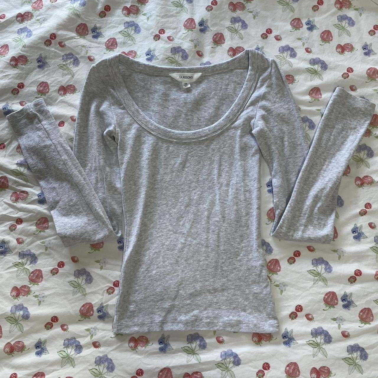 glassons grey cotton scoop neck long sleeve... | Depop