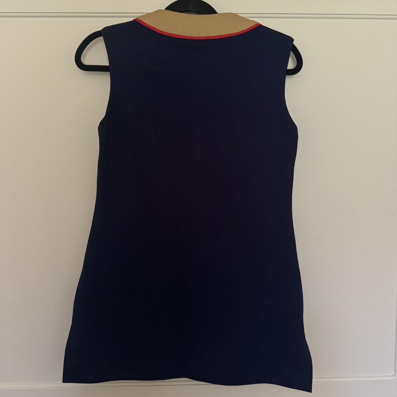 Vintage 60s mod navy & tan collared zip-up babydoll... | Depop
