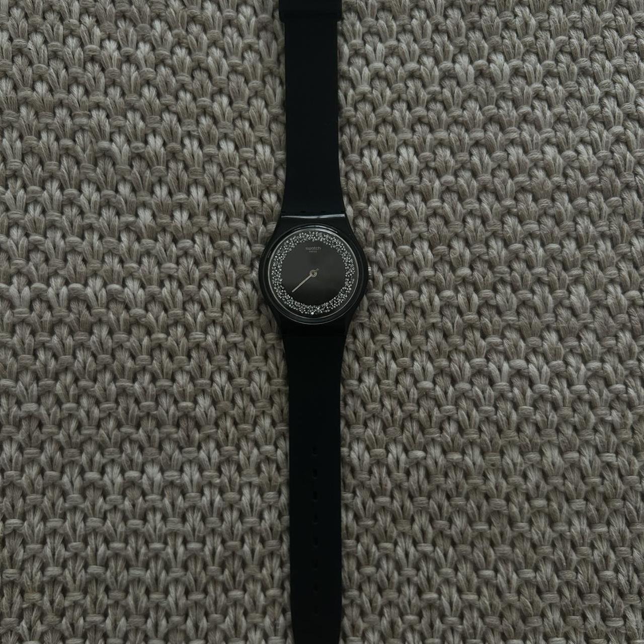 Black Swatch watch with diamanté circle face #Swatch... - Depop