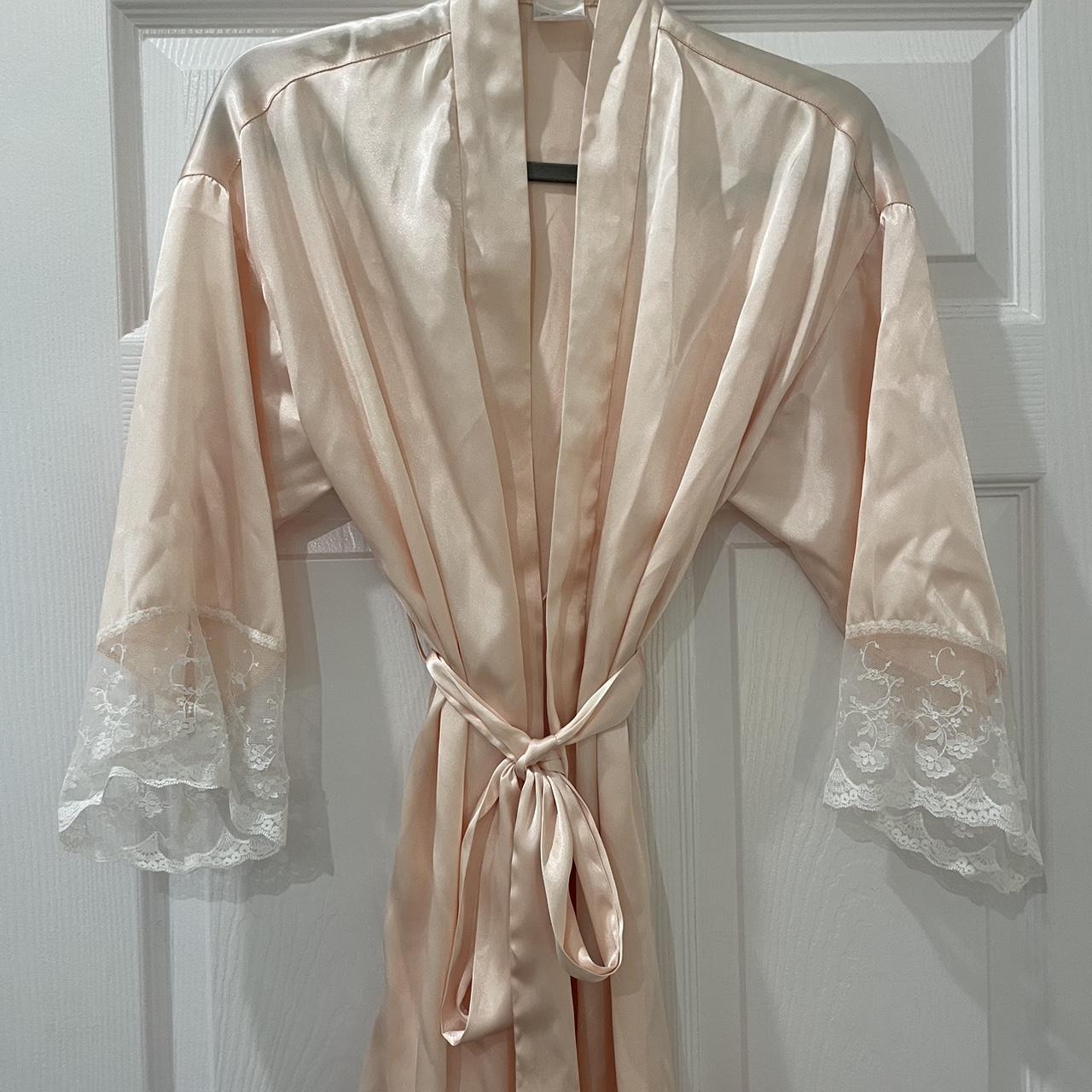 pink silk satin lace robe - Depop