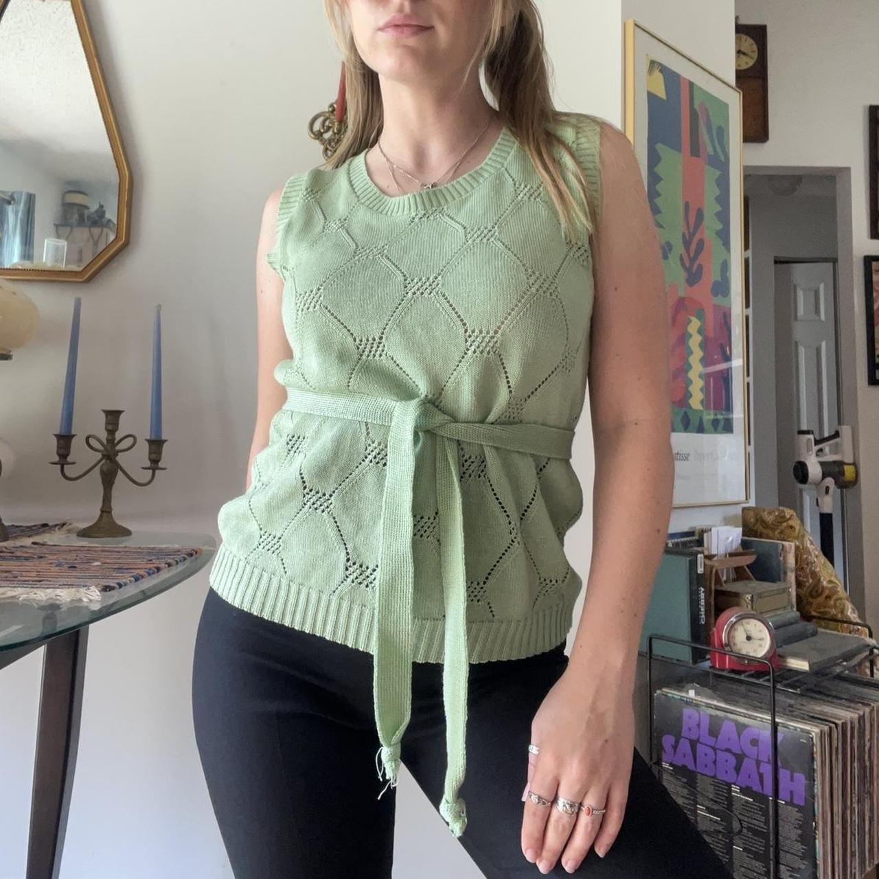 Vintage 70’s It’s Pure Gould minty knit belted tank,... - Depop