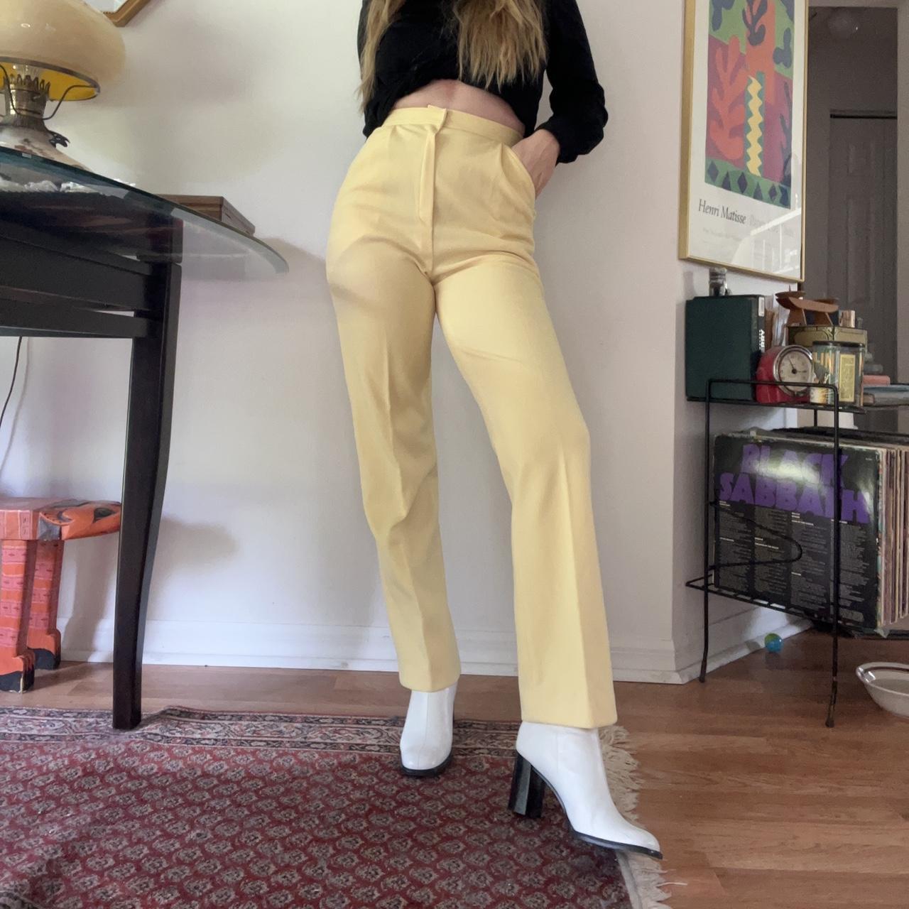 Vintage 70’s pale yellow polyester slacks, in great... - Depop