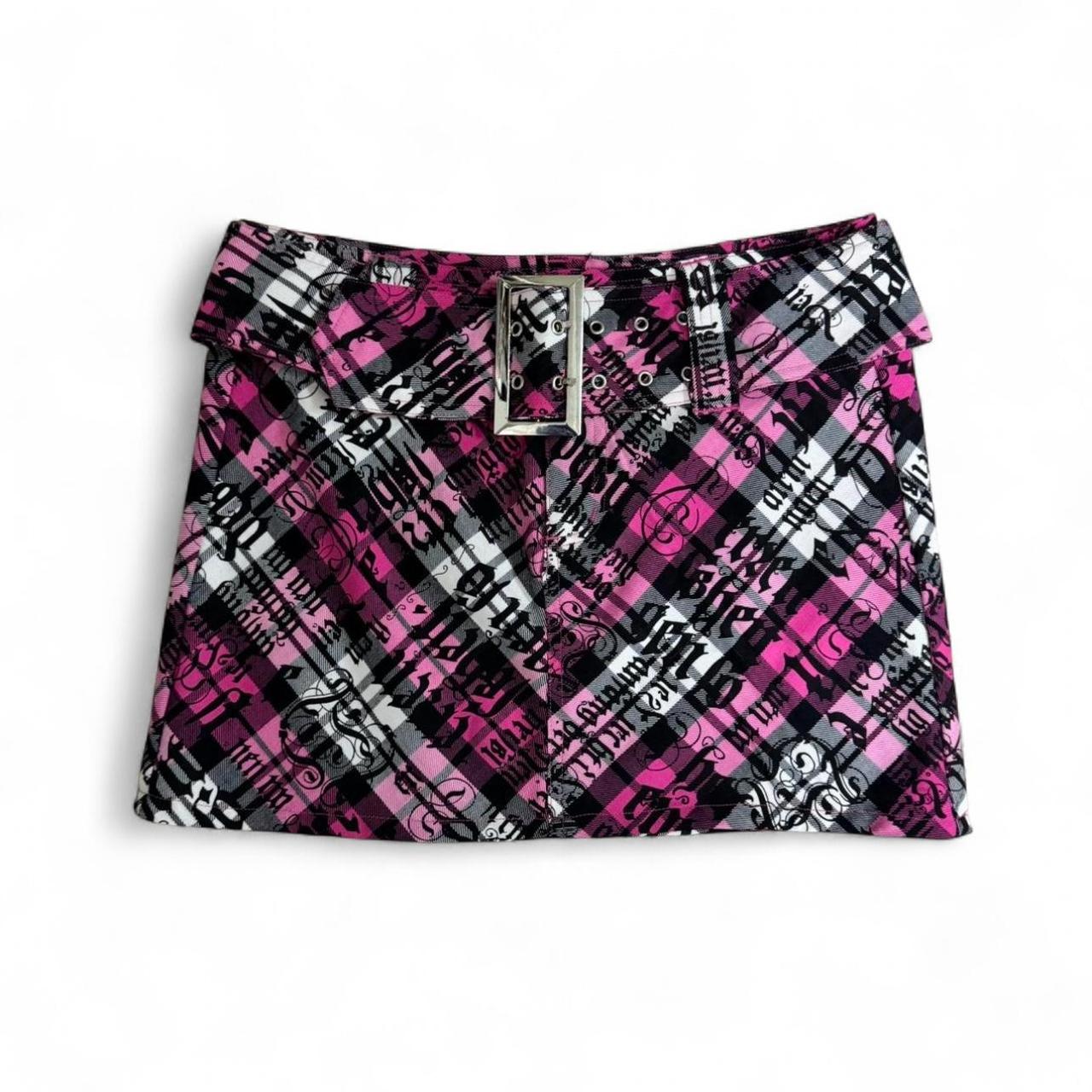 Y2K Spacegirl Pink Plaid Mini Skirt w/ Belt – Emo... | Depop