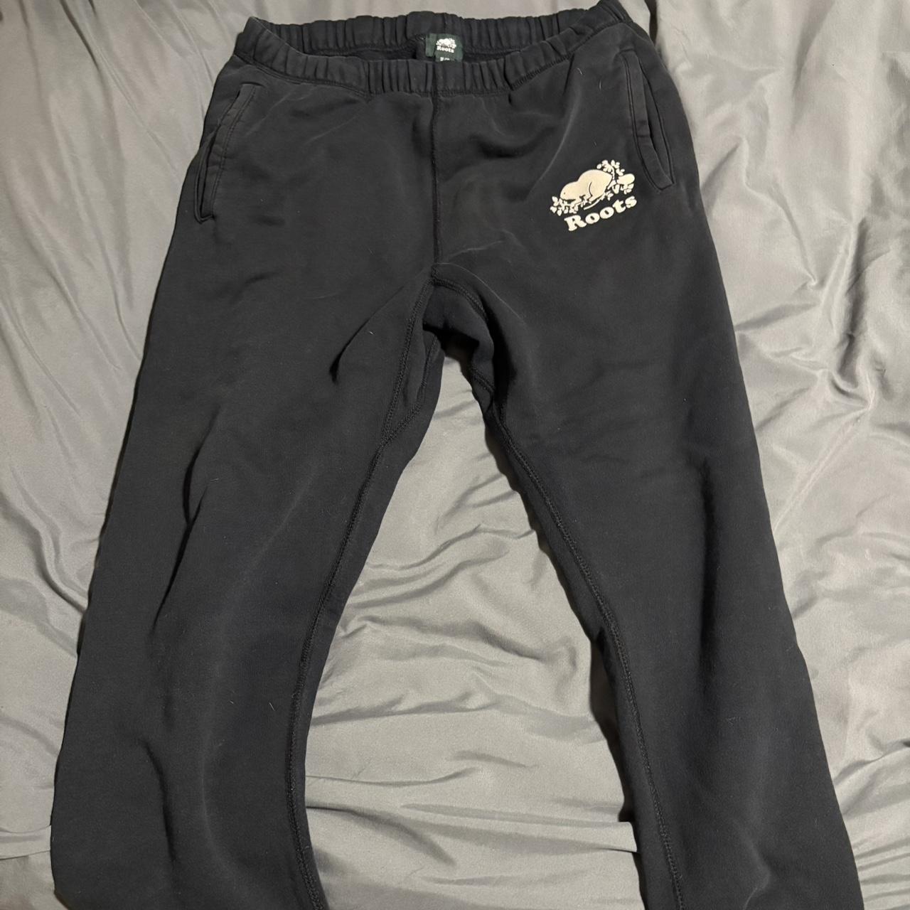 Roots black sweatpants with white logo. Men’s size... - Depop