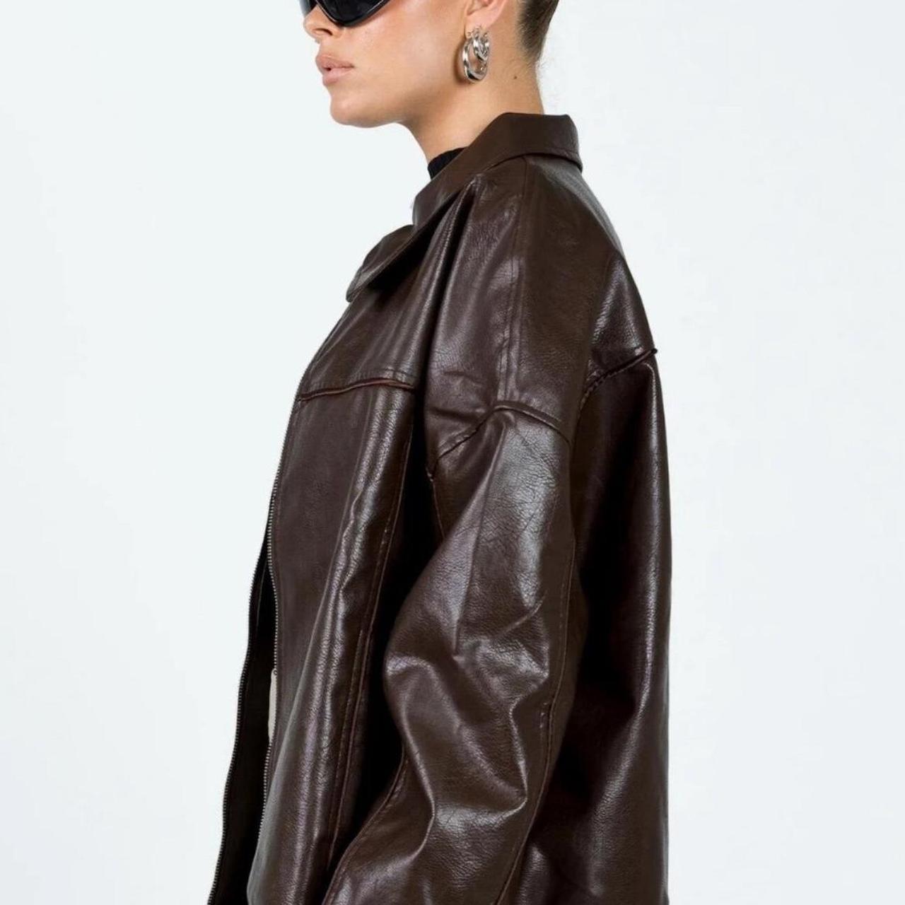 Princess Polly brown leather jacket NWT; Size 4 - Depop