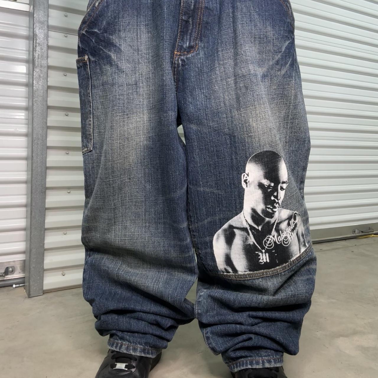 Size 34 by 32 baggy makaveli Tupac grunge Y2K jeans... - Depop