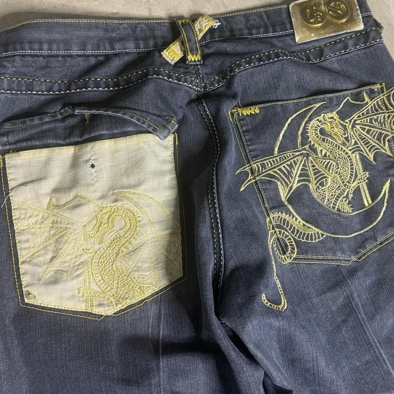 RARE MEGA BAGGY GRUNGE AFFLICTION STYLED DRAGON Y2K... - Depop