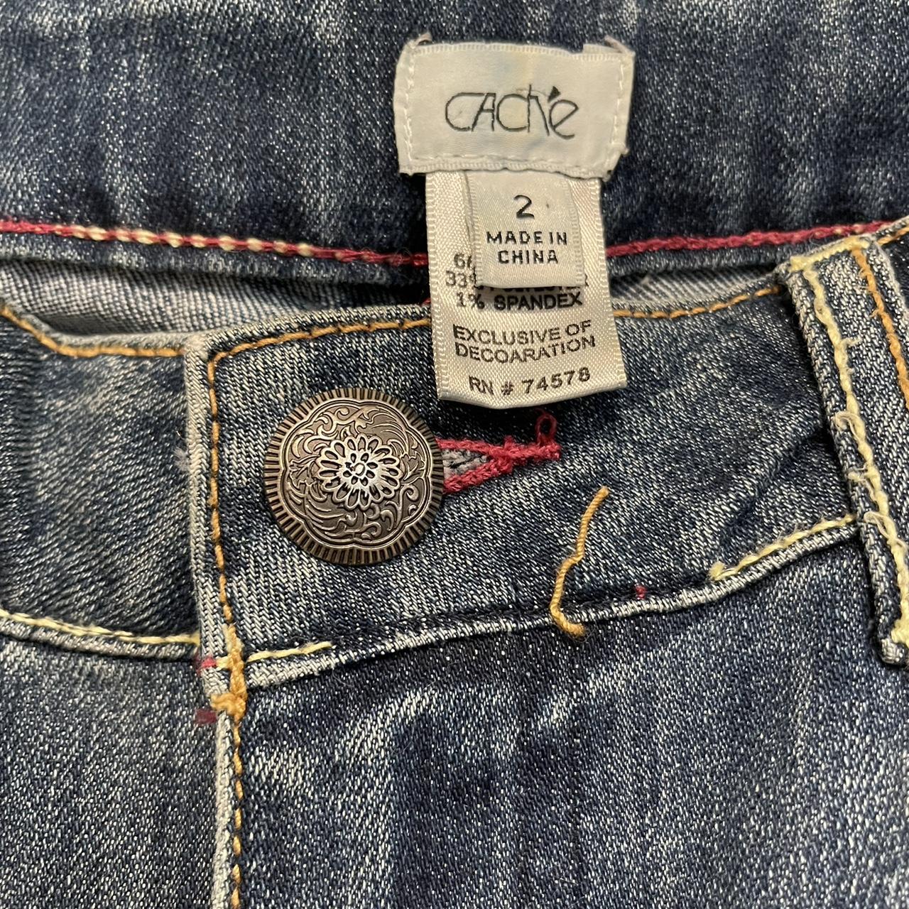 Cache Flare Jeans Y2K Embroided Floral Beading... - Depop