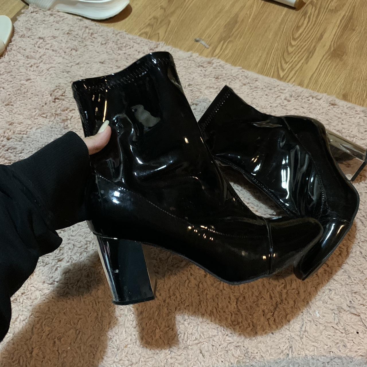 women’s 10 black shiny ankle boots! #ankleboots... - Depop