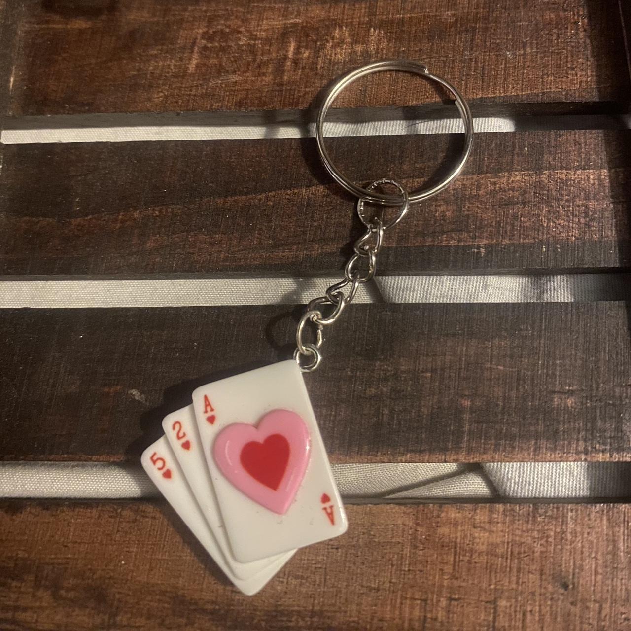 Pink and white playing card keychain #keychain... | Depop