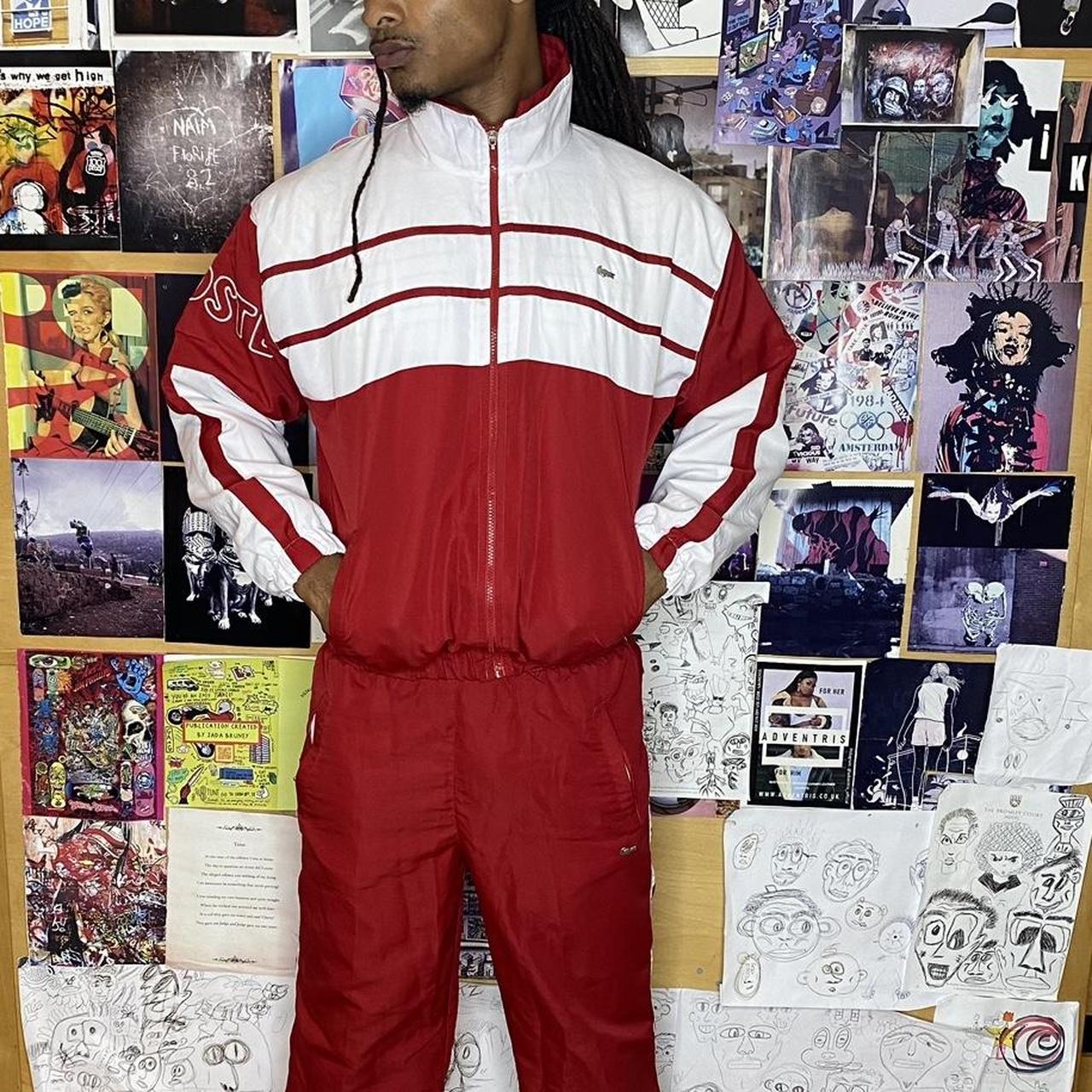 Lacoste Tracksuit Red and white shell suit with... - Depop