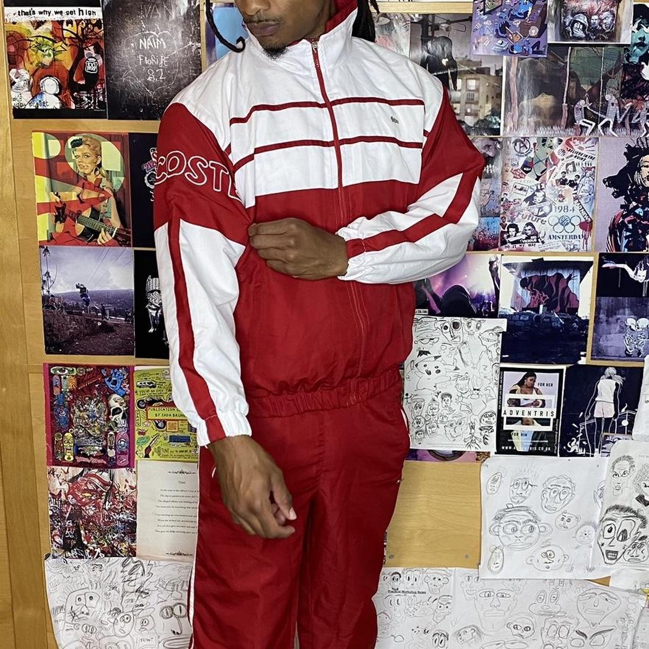 Lacoste Tracksuit Red and white shell suit with... - Depop
