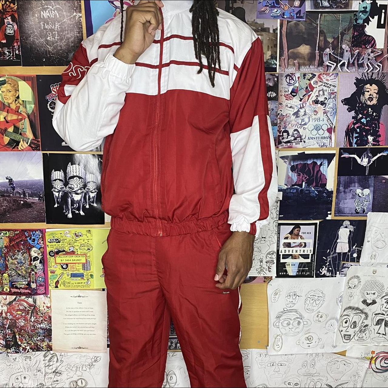 Lacoste Tracksuit Red and white shell suit with... - Depop