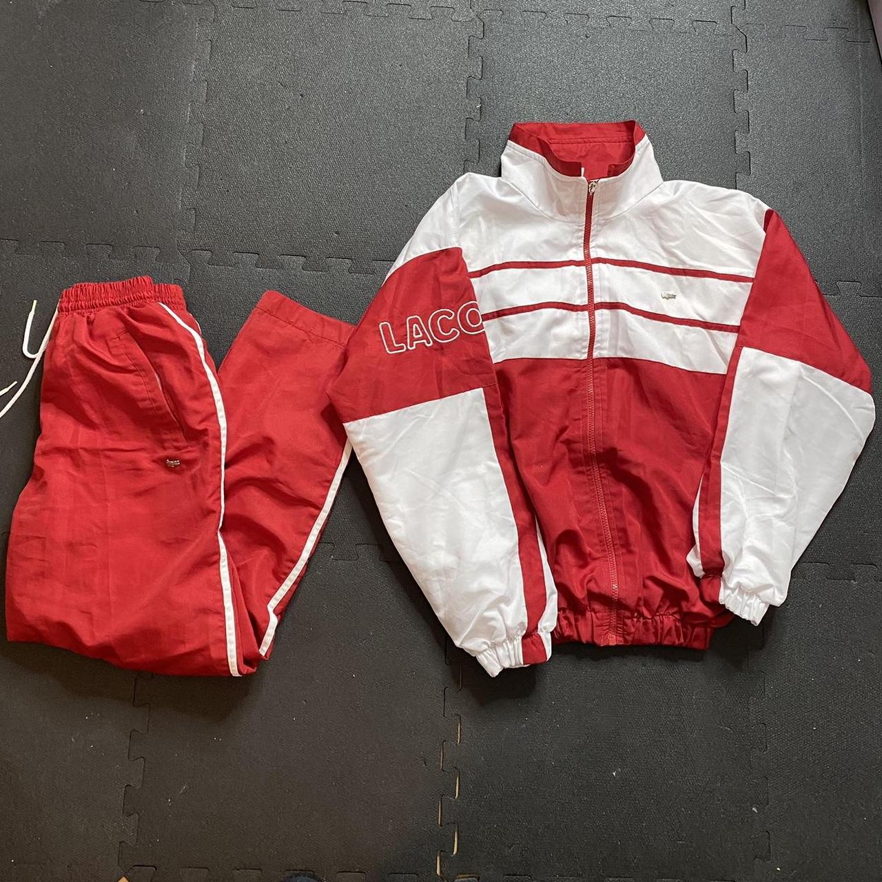 Lacoste Tracksuit Red and white shell suit with... - Depop