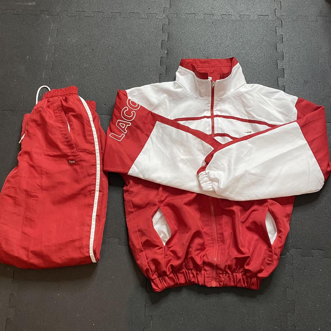 Lacoste Tracksuit Red and white shell suit with... - Depop