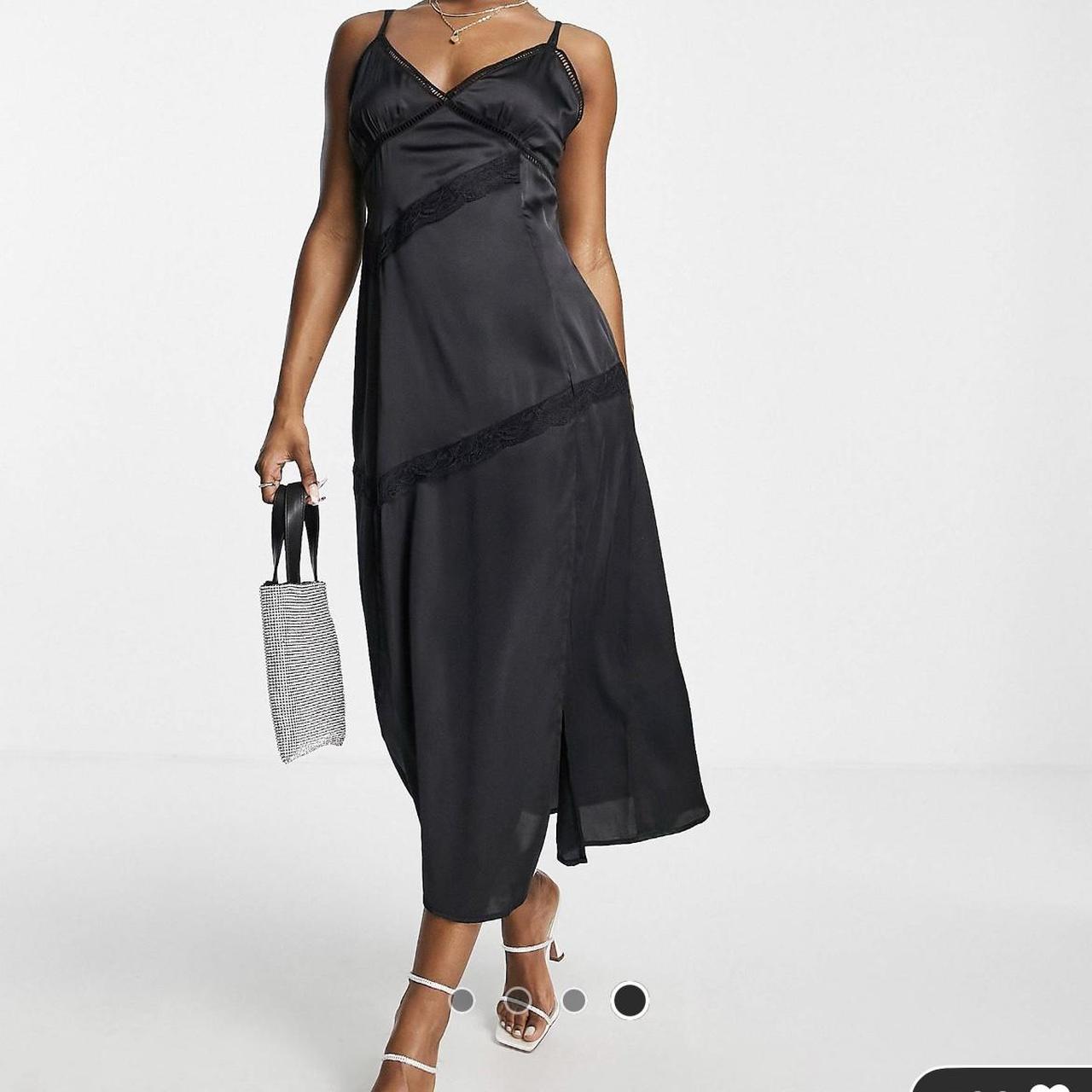Black satin midi dress Bought from ASOS, brand new... - Depop