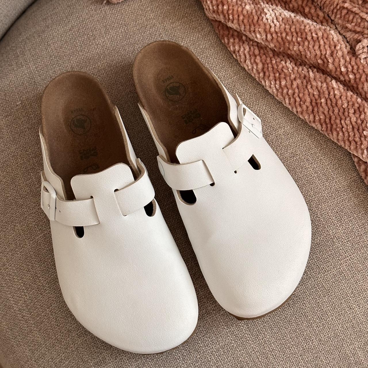 Birkenstock Boston Leather White Clogs Size 39 (8... - Depop