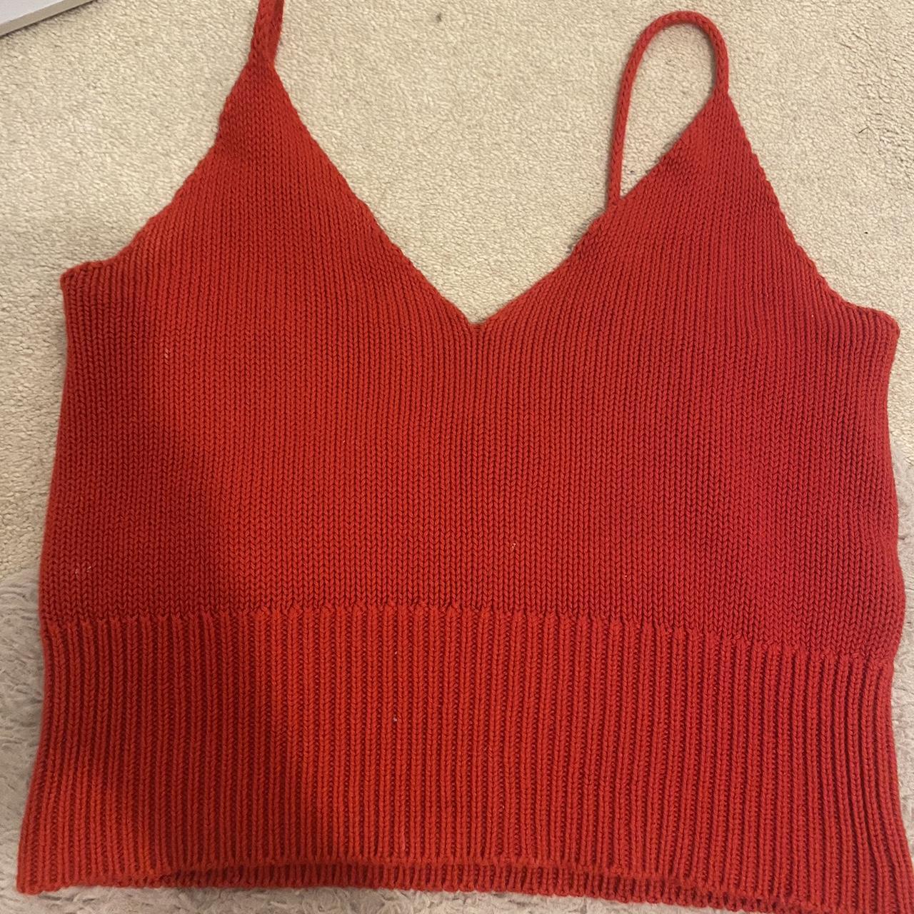 really cute red knit crop top worn a couple of... - Depop