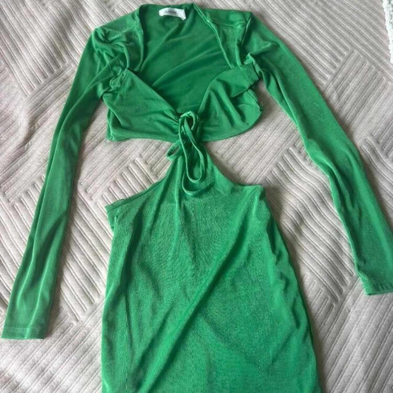 repop! glassons long sleeve green mini dress size 8... - Depop
