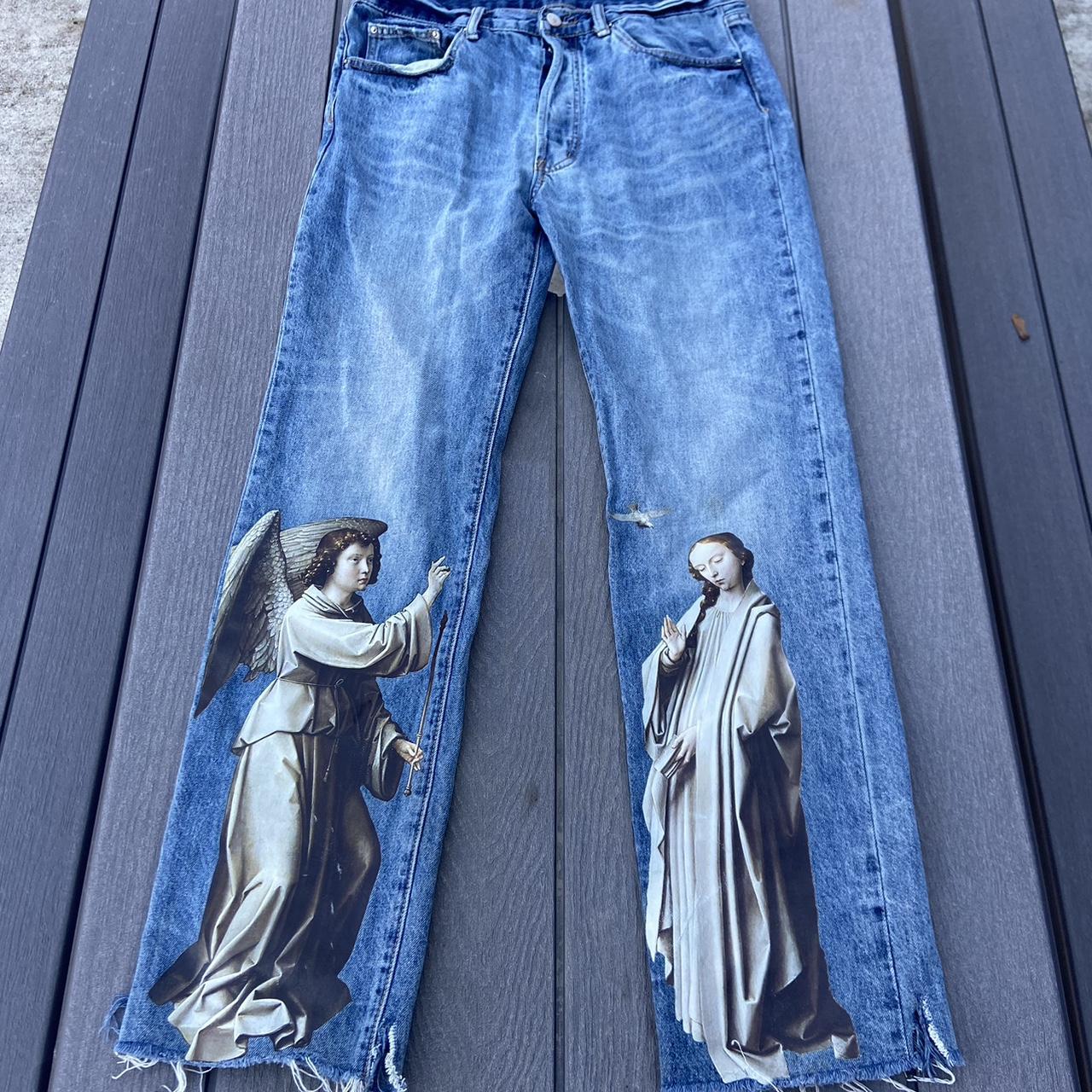 mnml angel print jeans size 34 - Depop