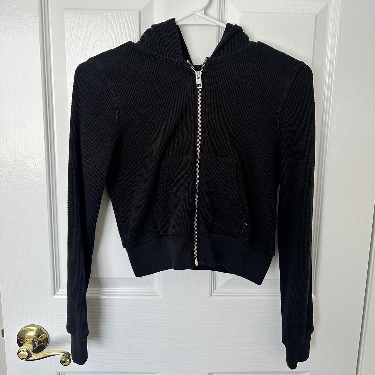 Black TNA waffle-knit zip up #aritzia #TNA #trendy - Depop