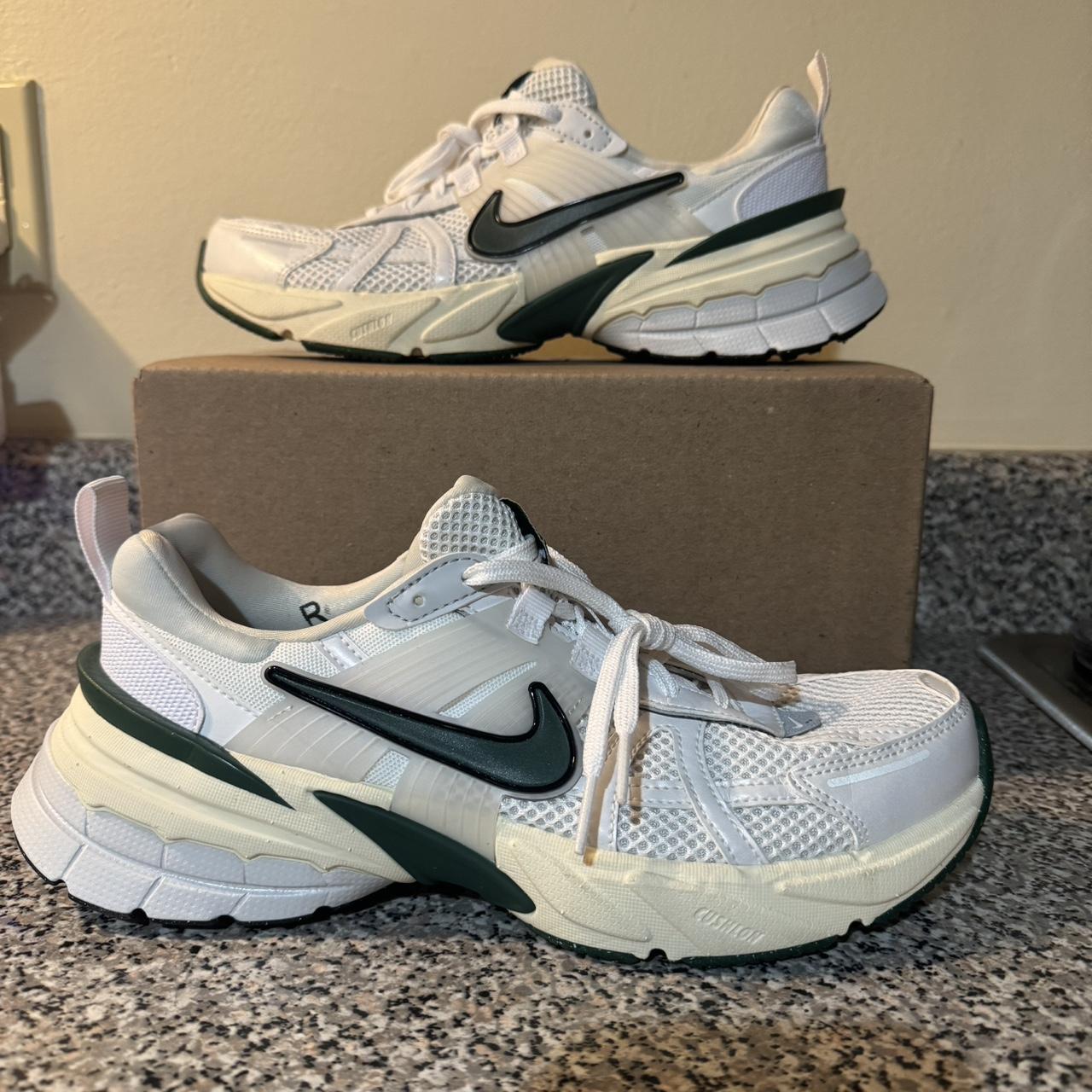 NEW Nike V2K Run White Platinum Forest Green... - Depop