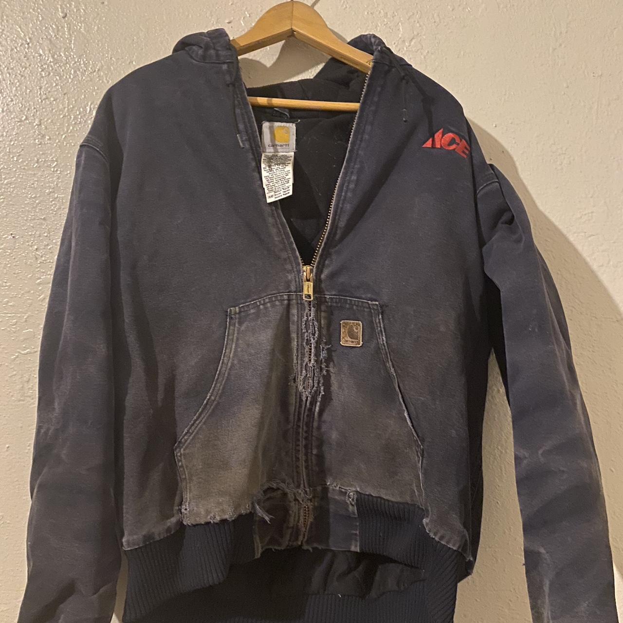 Vintage Carhartt navy blue hooded jacket Size medium - Depop