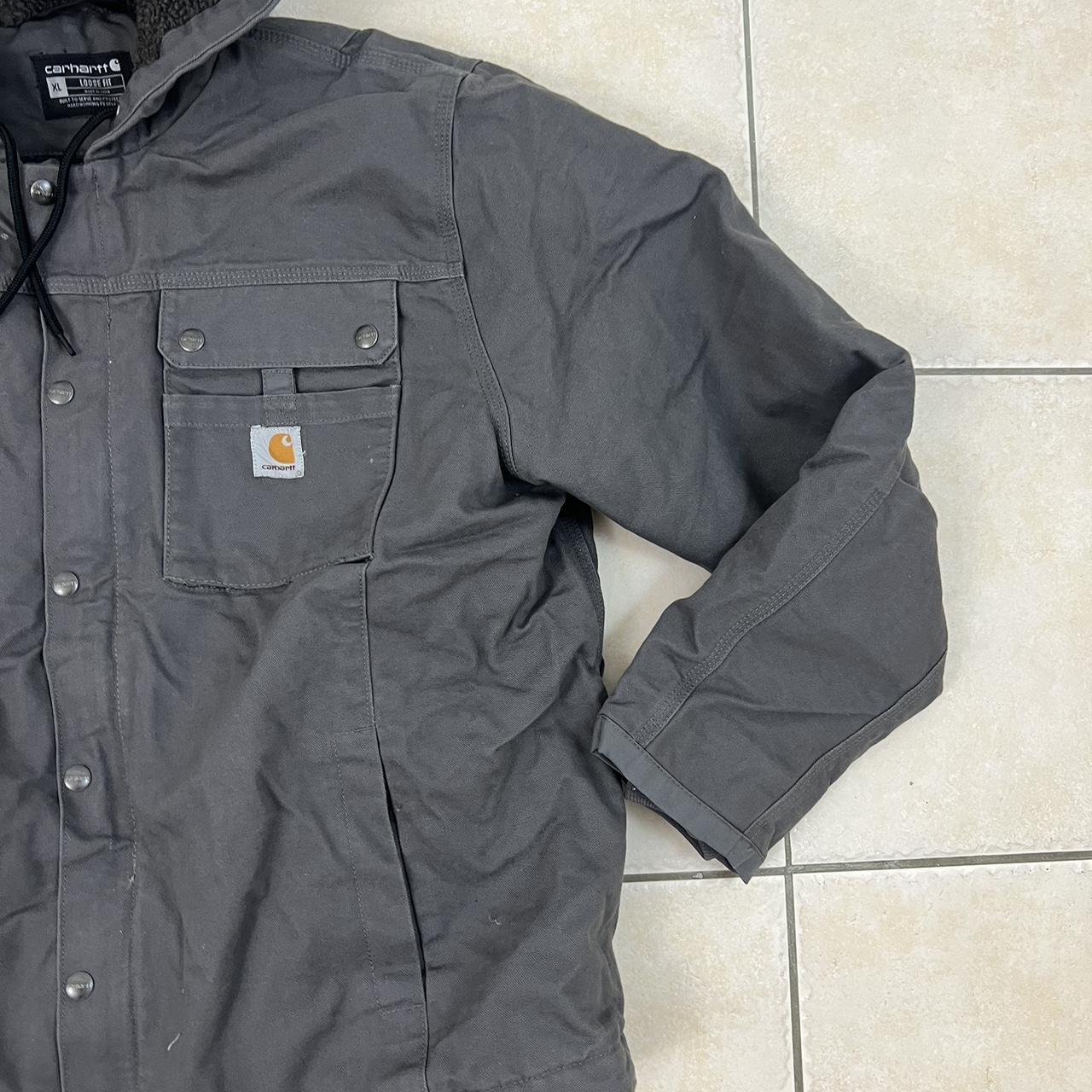 Carhartt Bartlett Workwear Jacket Grey Hooded Sherpa... - Depop