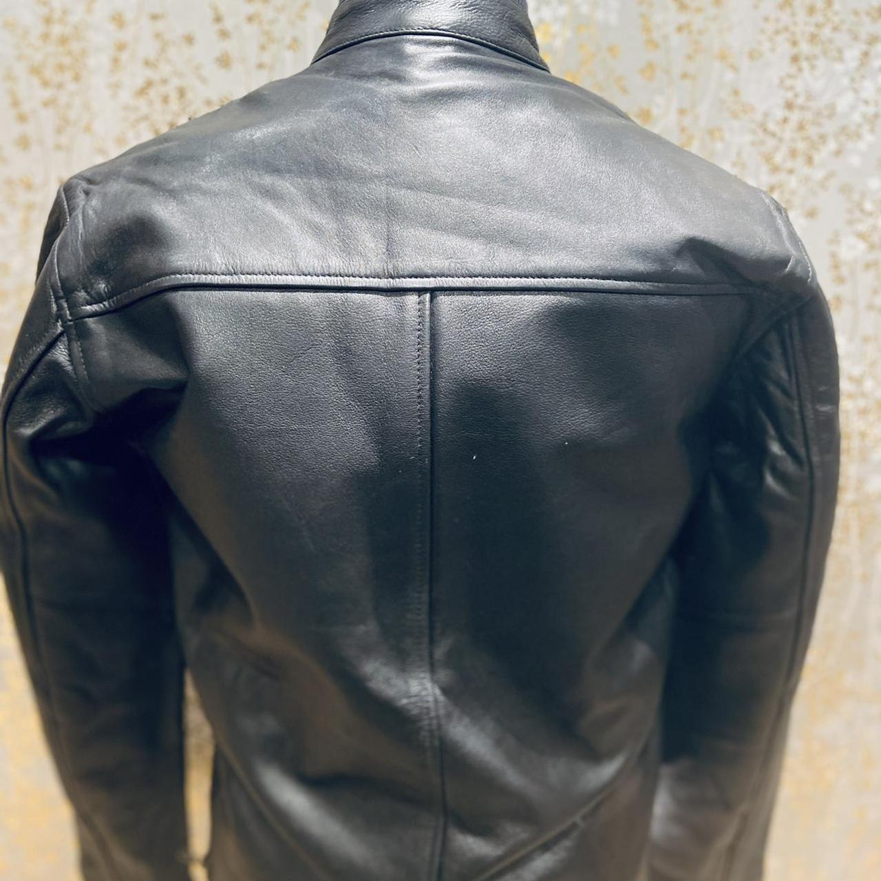 100% Real leather Tag Jacket- Black Motorcycle-... - Depop