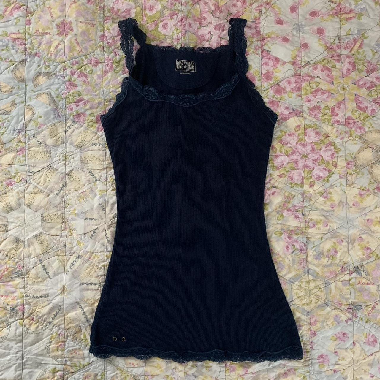 lace trim converse tank top - Depop