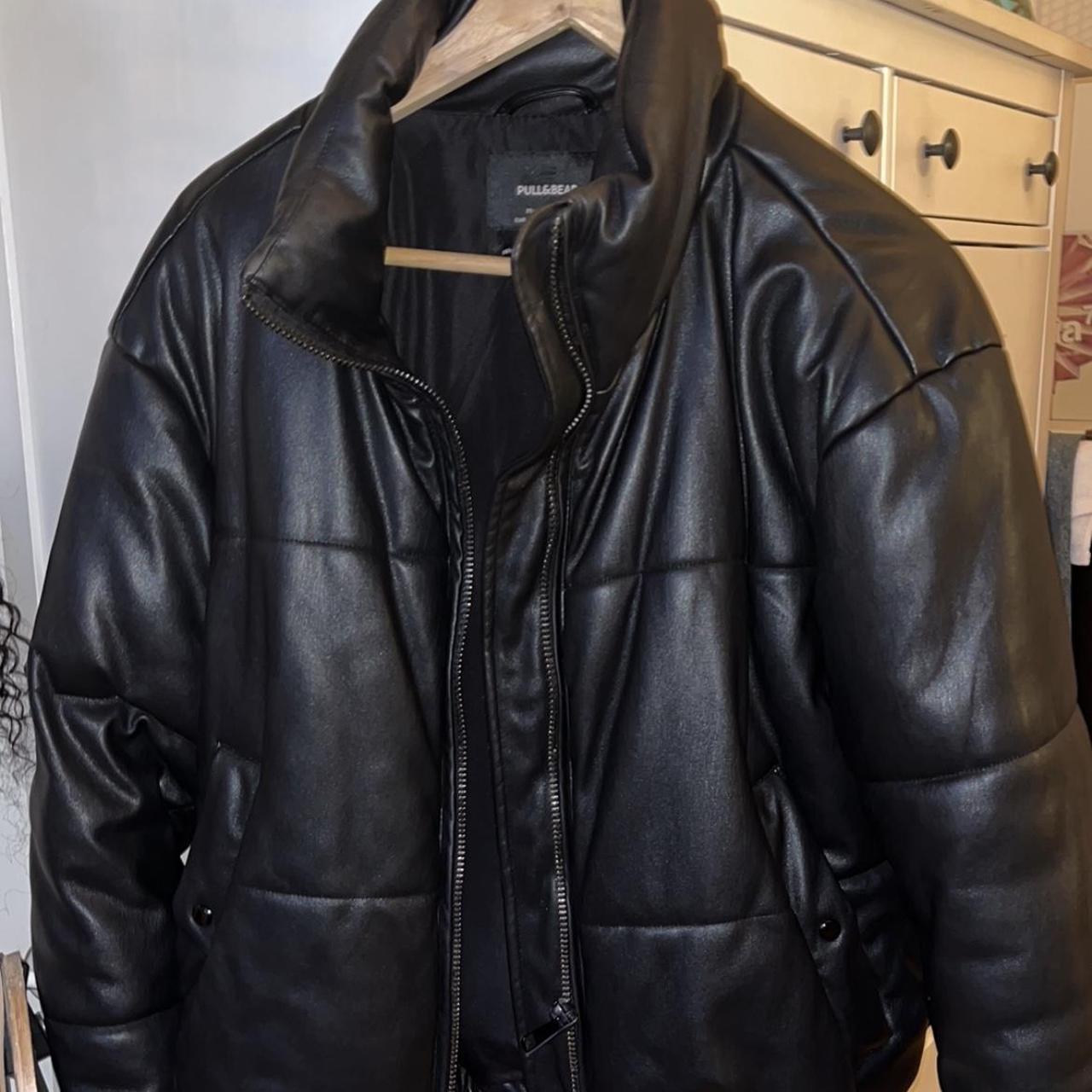 black faux leather jacket from pull & bear. Worn a... - Depop